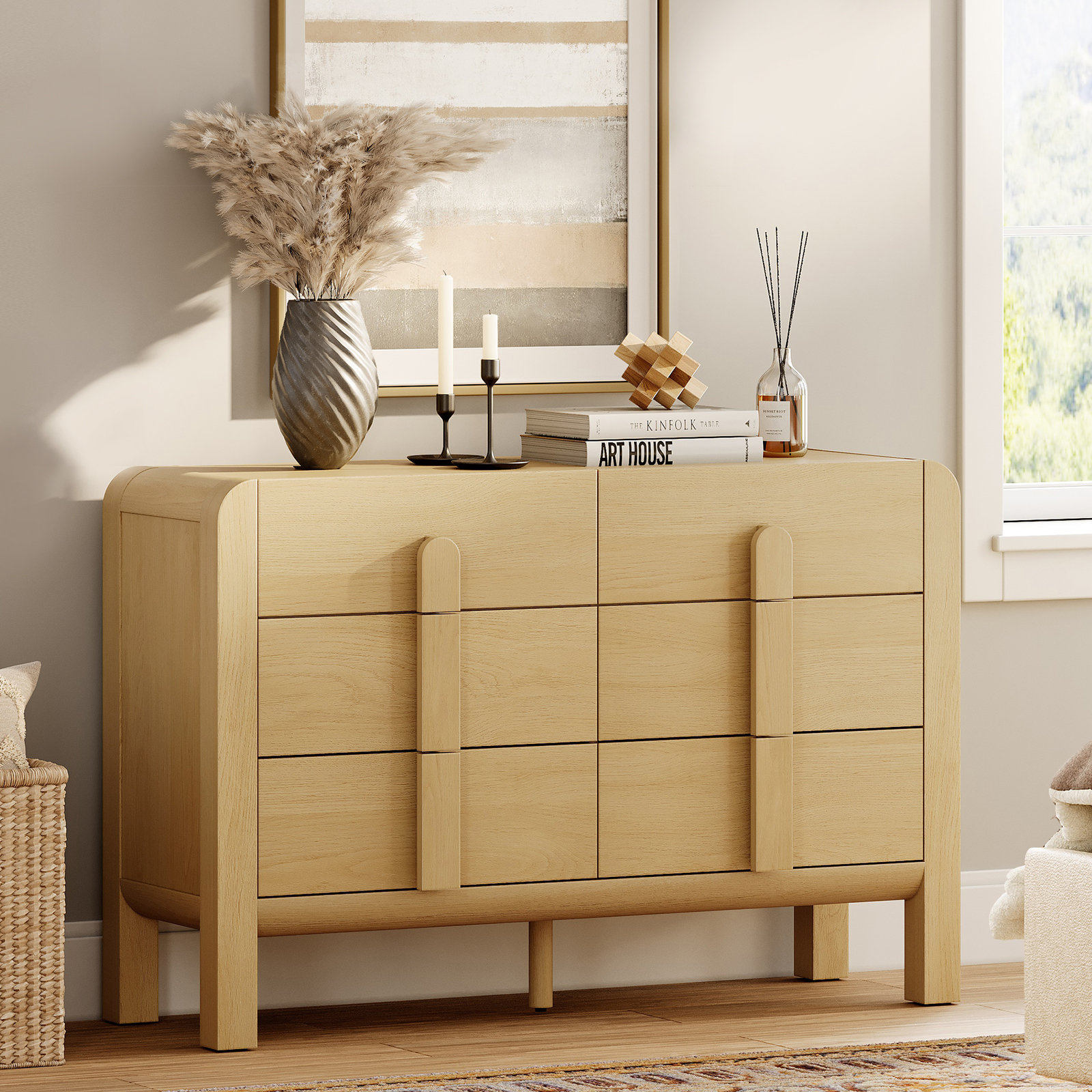 Ebern Designs Adora 47.2" Wood Accent Cabinet With Drawers, Modern Credenza Storage Cabinet With ...